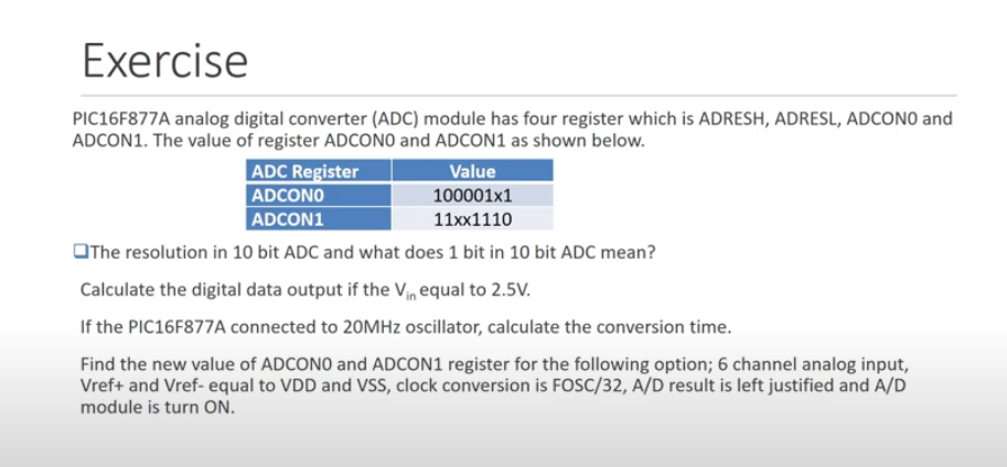 Solved Exercise PIC16F877A analog digital converter (ADC) | Chegg.com