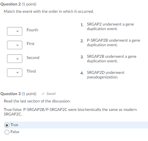 Question 2 (1 point) Match the event with the order | Chegg.com