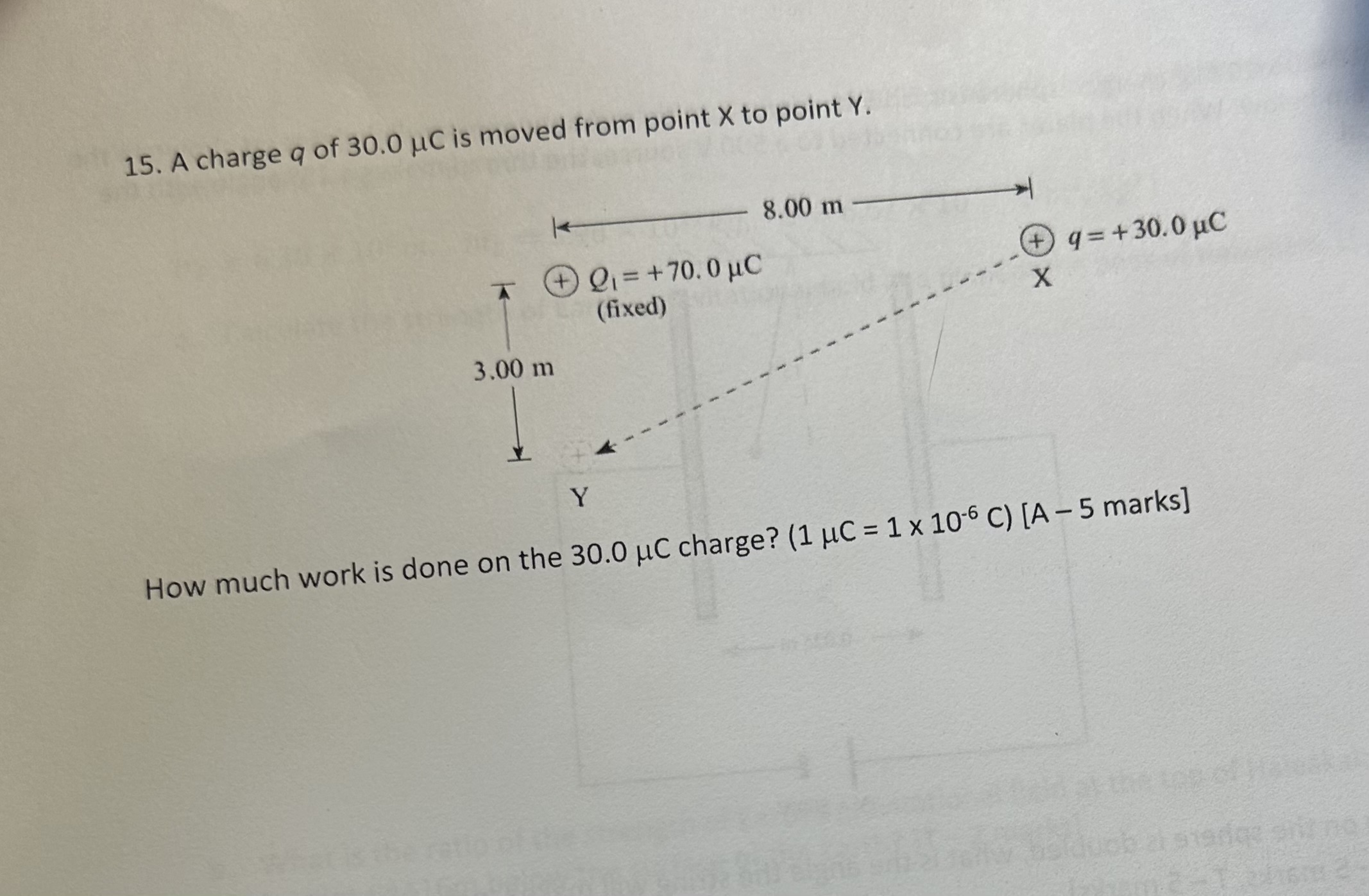 Solved 15. A charge q of 30.0μC is moved from point X to | Chegg.com