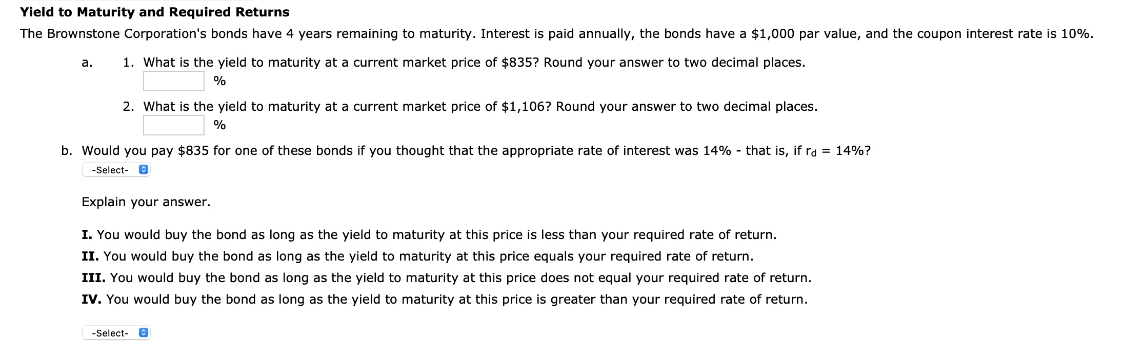 Solved Yield to Maturity and Required Returns The Brownstone | Chegg.com