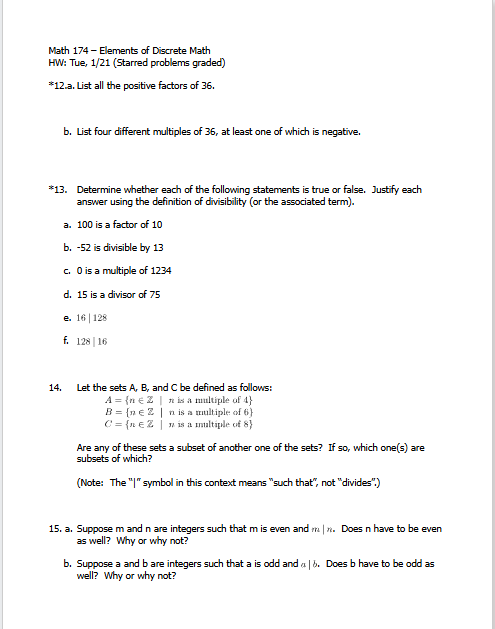 Math 174 - ﻿Elements of ﻿Discrete MathHW: Tue, | Chegg.com