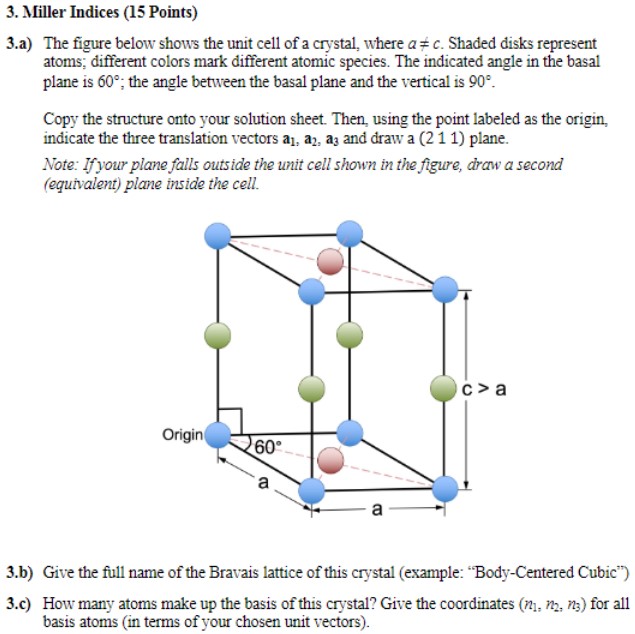 Solved Miller Indices (15 Points) 3.a) The figure below | Chegg.com