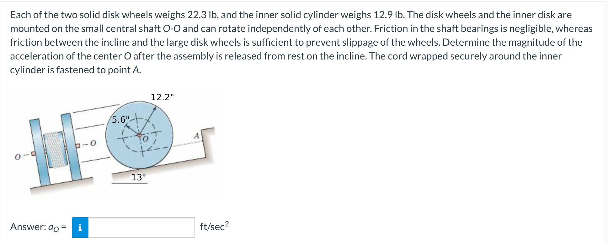 Solved Each of the two solid disk wheels weighs 22.3 lb, and | Chegg.com