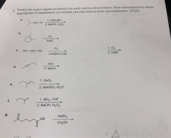 Solved 5. Predict the major organic product(s) for each | Chegg.com