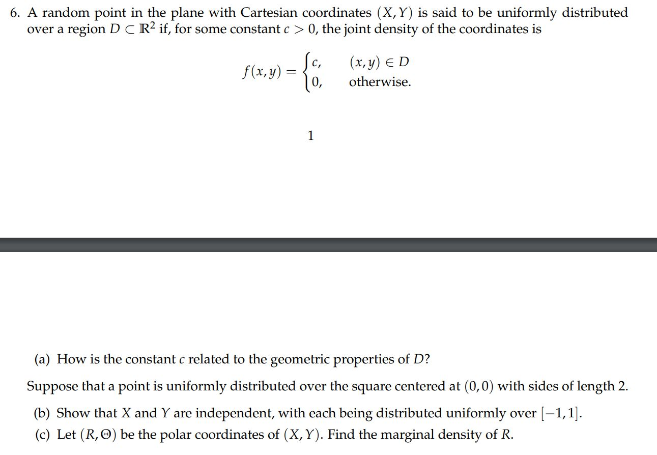 Solved 6. A random point in the plane with Cartesian | Chegg.com