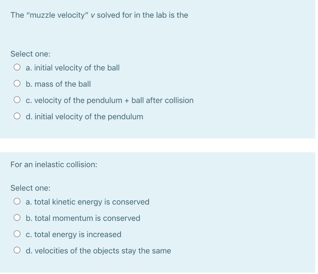Solved The “muzzle velocity" v solved for in the lab is the | Chegg.com