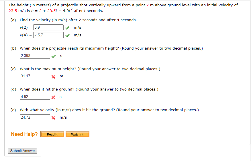 Solved The height (in meters) of a projectile shot | Chegg.com