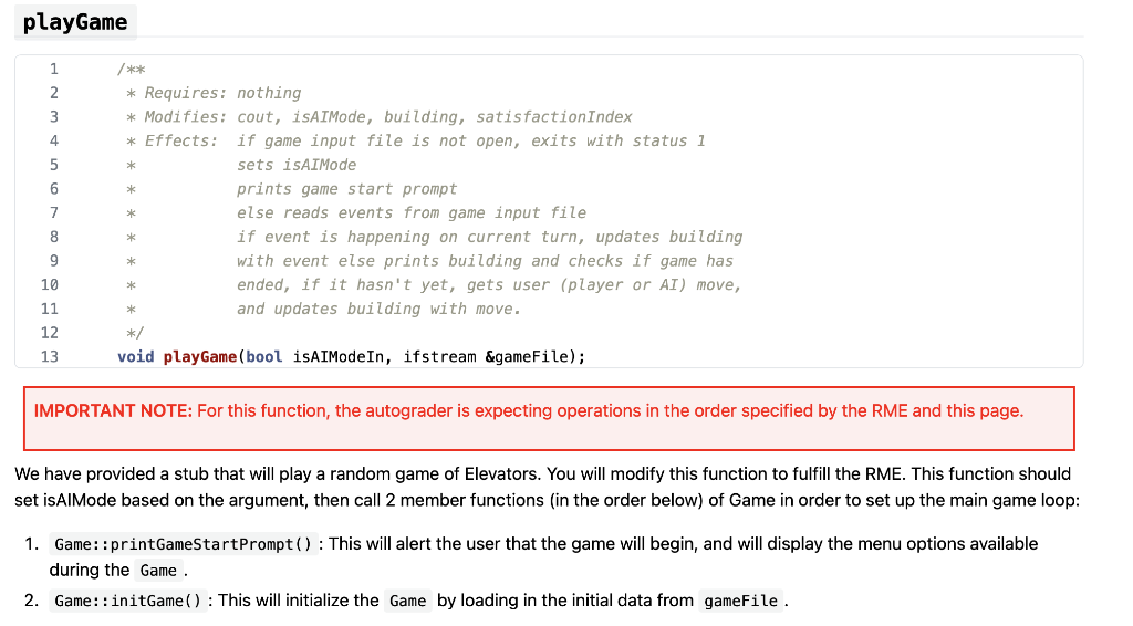 Solved playGame IMPORTANT NOTE: For this function, the | Chegg.com