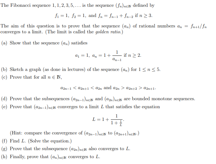 Solved The Fibonacci sequence 1,1,2,3,5,... is the sequence | Chegg.com