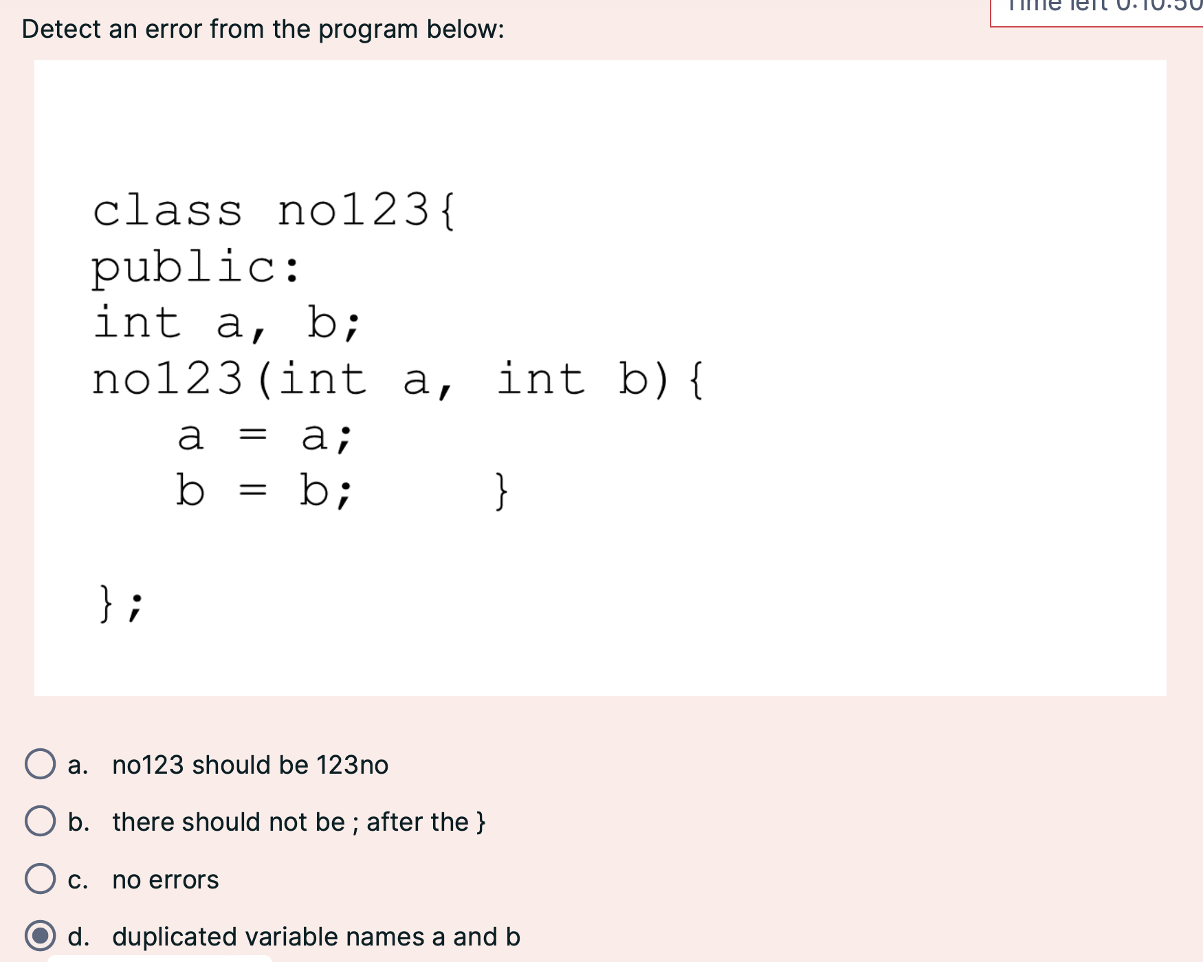Solved Detect an error from the program below:class | Chegg.com