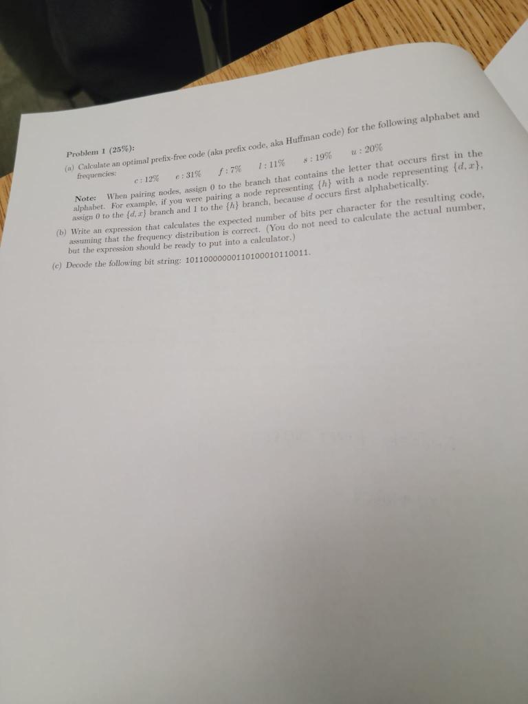 Solved Problen 1 (25\%): (ii) Calculate an optimal | Chegg.com