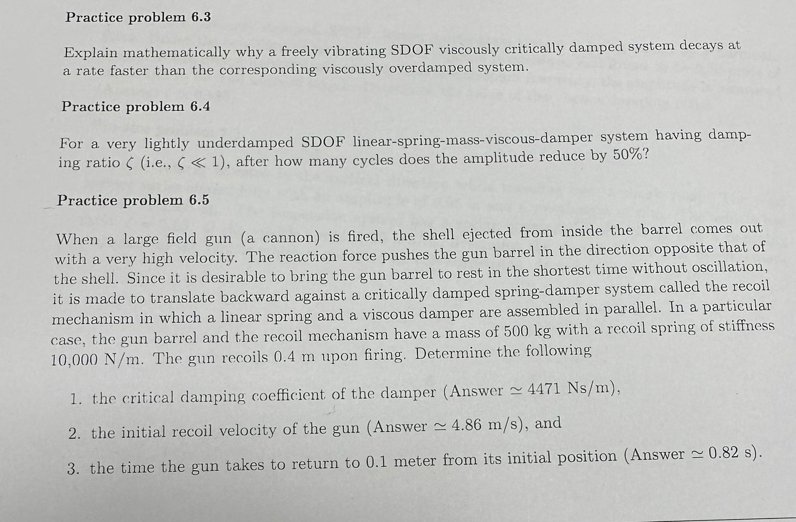 Solved Explain mathematically why a freely vibrating SDOF | Chegg.com