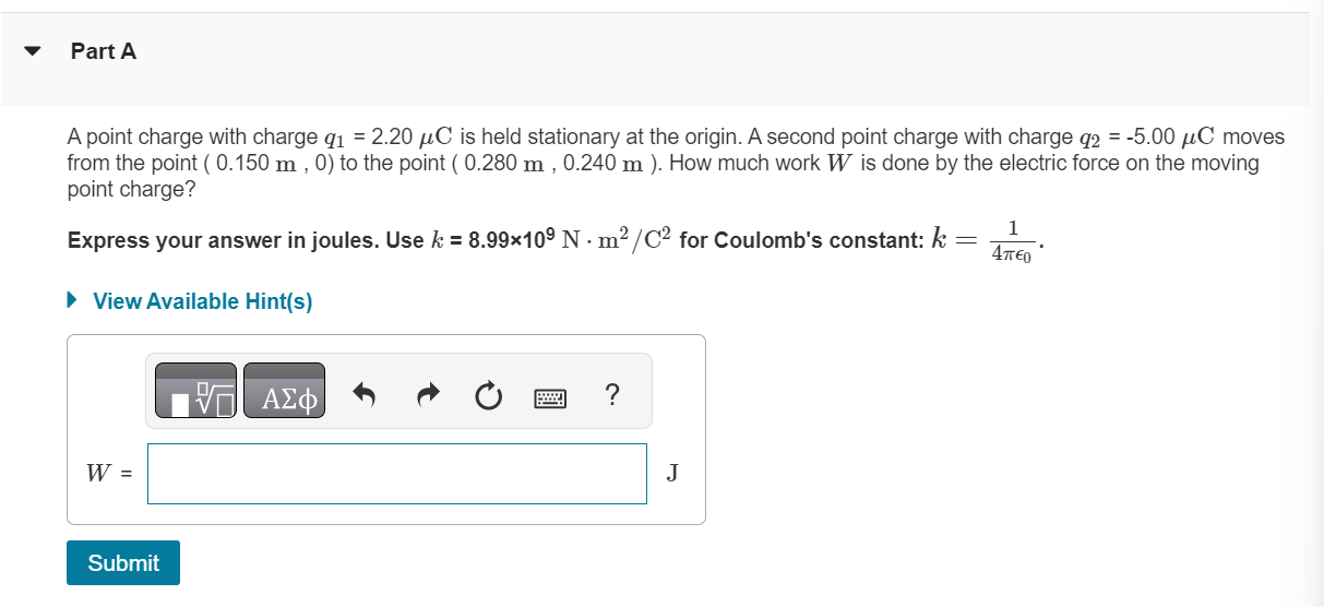 Solved A point charge with charge q1=2.20μC is held | Chegg.com