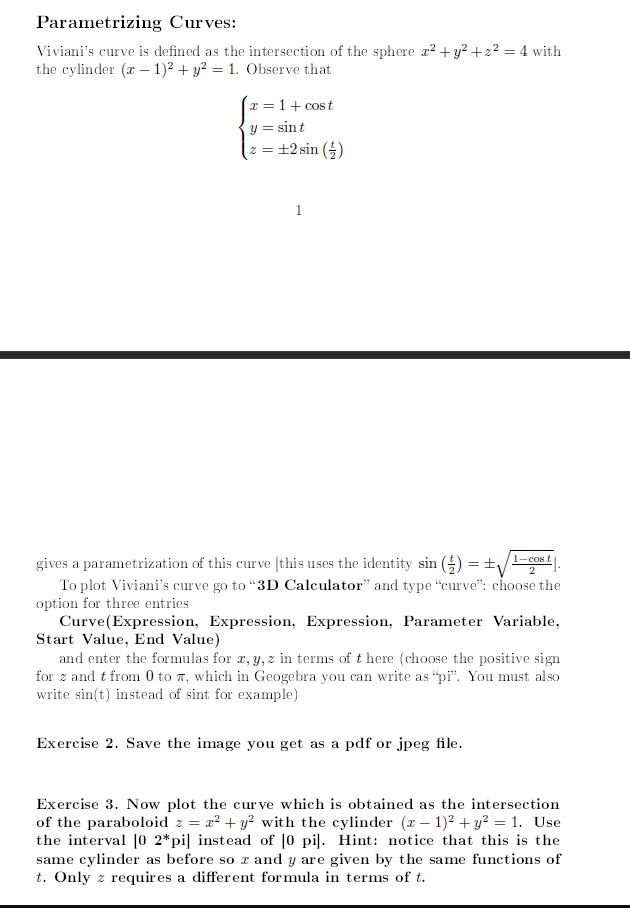 Solved Parametrizing Curves: Viviani's curve is defined as | Chegg.com