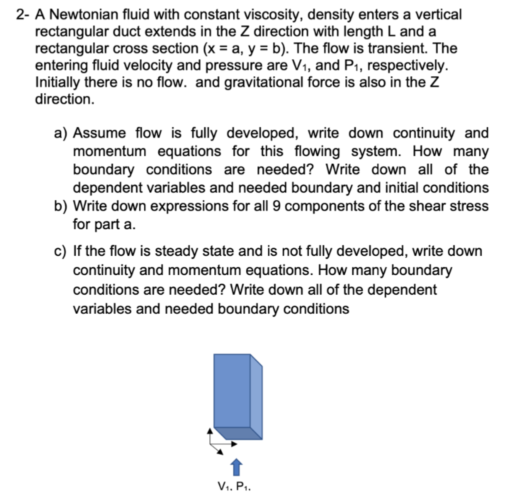 Solved 2- A Newtonian fluid with constant viscosity, density | Chegg.com