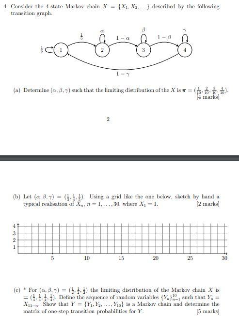 Solved 4. Consider the 4-state Markov chain X = {X₁, X2,...} | Chegg.com