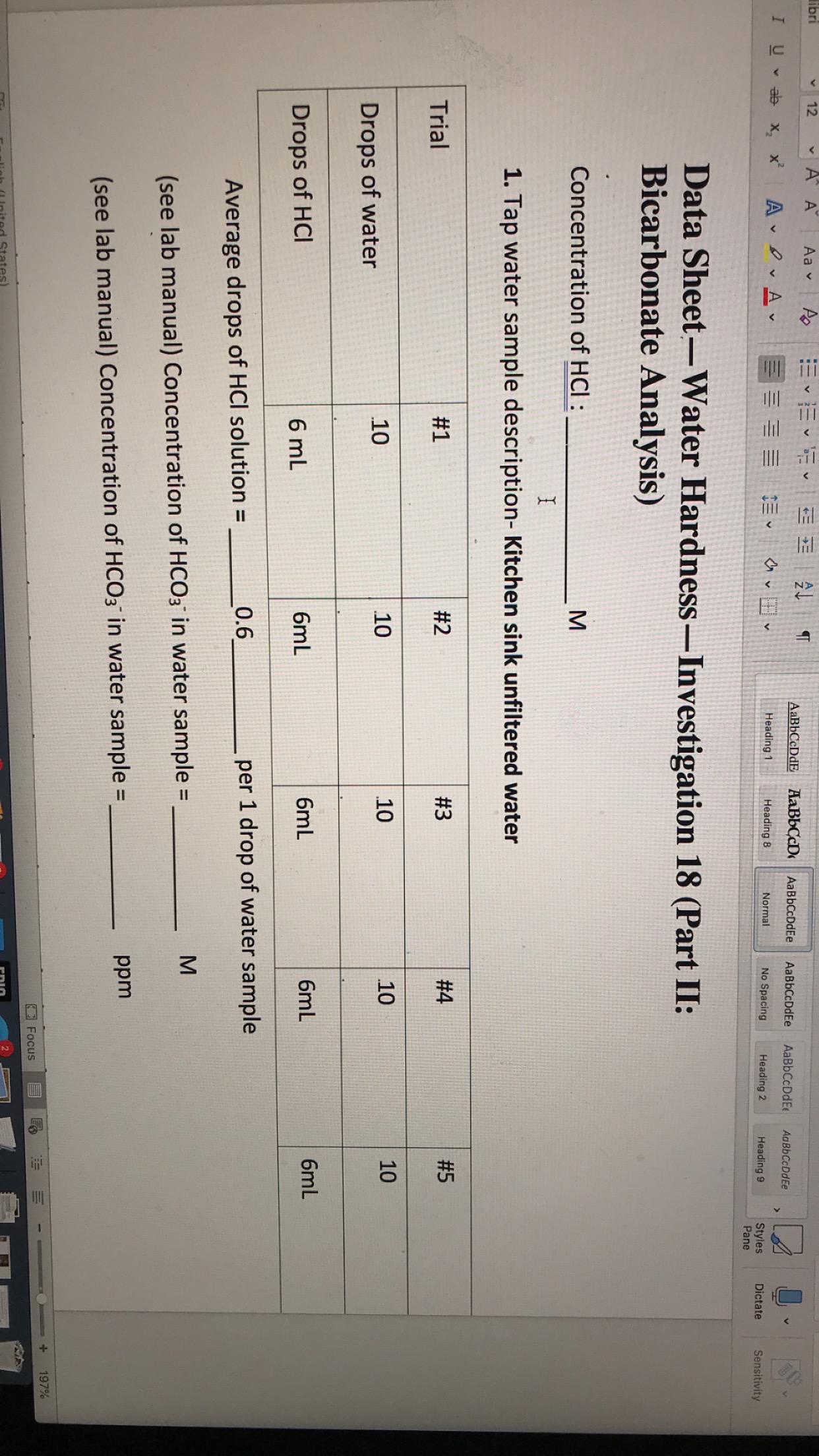 Solved Data Sheet - ﻿Water Hardness-Investigation 18 (Part | Chegg.com