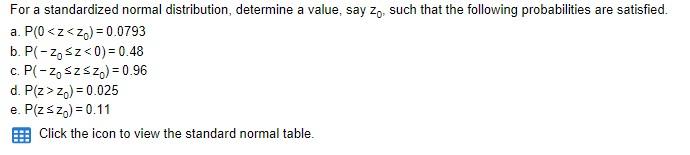 Solved For a standardized normal distribution, determine a | Chegg.com