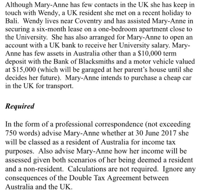 Solved Mary-Anne Mayfield is a 25 year-old Australian | Chegg.com