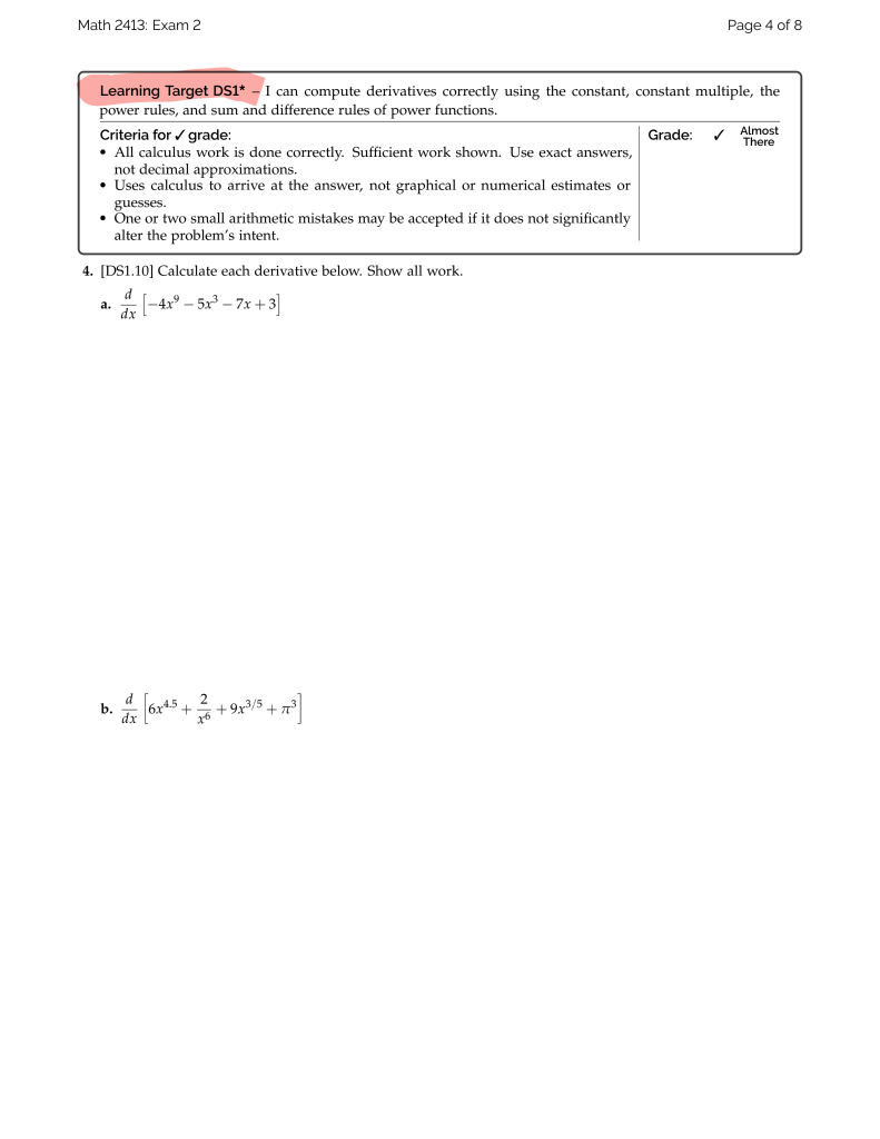Solved Math 2413: Exam 2 Page 4 of 8 Learning Target DS1* I | Chegg.com