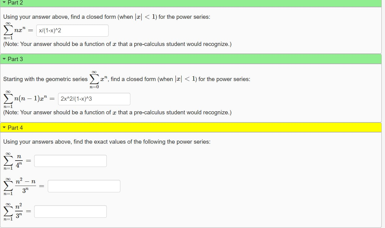 Solved Part 2 Using your answer above, find a closed form | Chegg.com