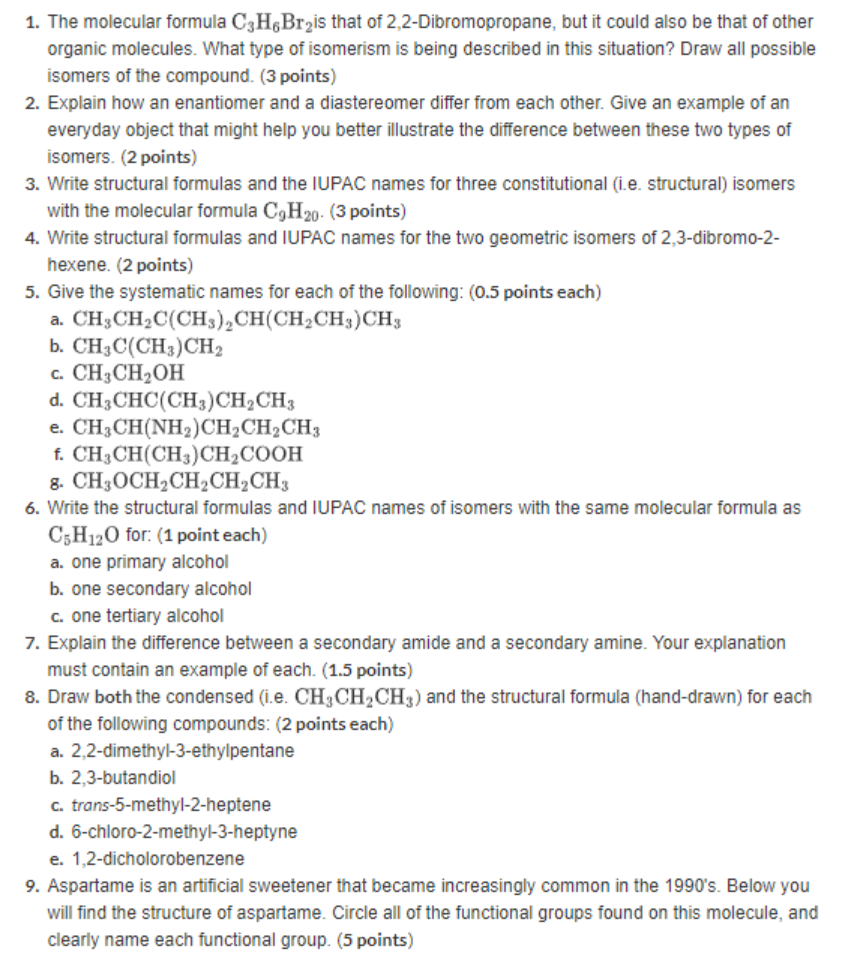 Solved 1. The molecular formula C3H6Br2 is that of | Chegg.com