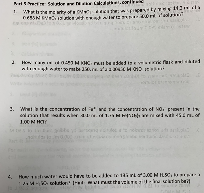 Solved Part 5 Practice: Solution and Dilution Calculations, | Chegg.com