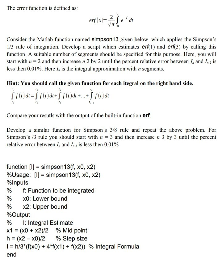 Solved Question is built 2 matlab scripts that calculates | Chegg.com