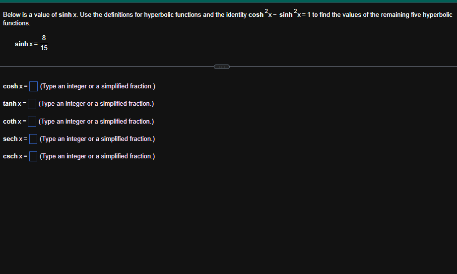 Solved Below is a value of sinh x. Use the definitions for | Chegg.com