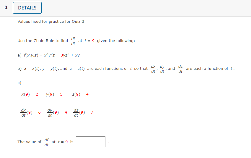 Solved Values fixed for practice for Quiz 3: Use the Chain | Chegg.com