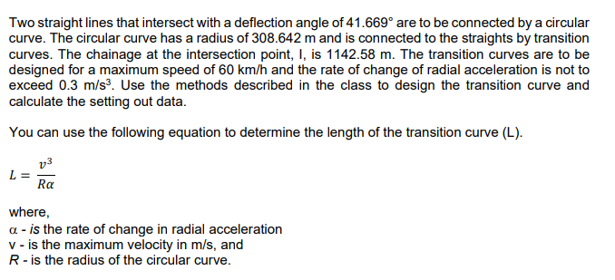 Solved Two straight lines that intersect with a deflection | Chegg.com