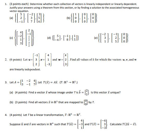 Solved (3 points each) Determine whether each collection of | Chegg.com