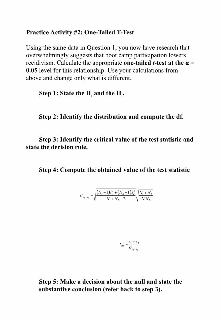 Solved Practice Activity #2: One-Tailed T-Test Using the | Chegg.com