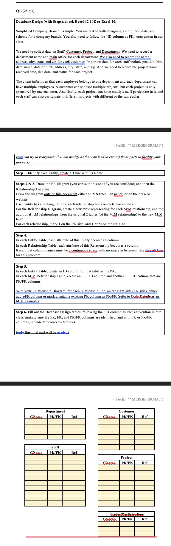 Solved Database Design (with Steps), check Excel-12 10E or | Chegg.com