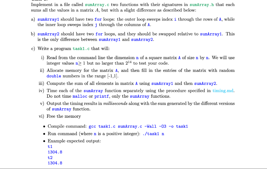 Implement in a file called sumArray.c two functions | Chegg.com