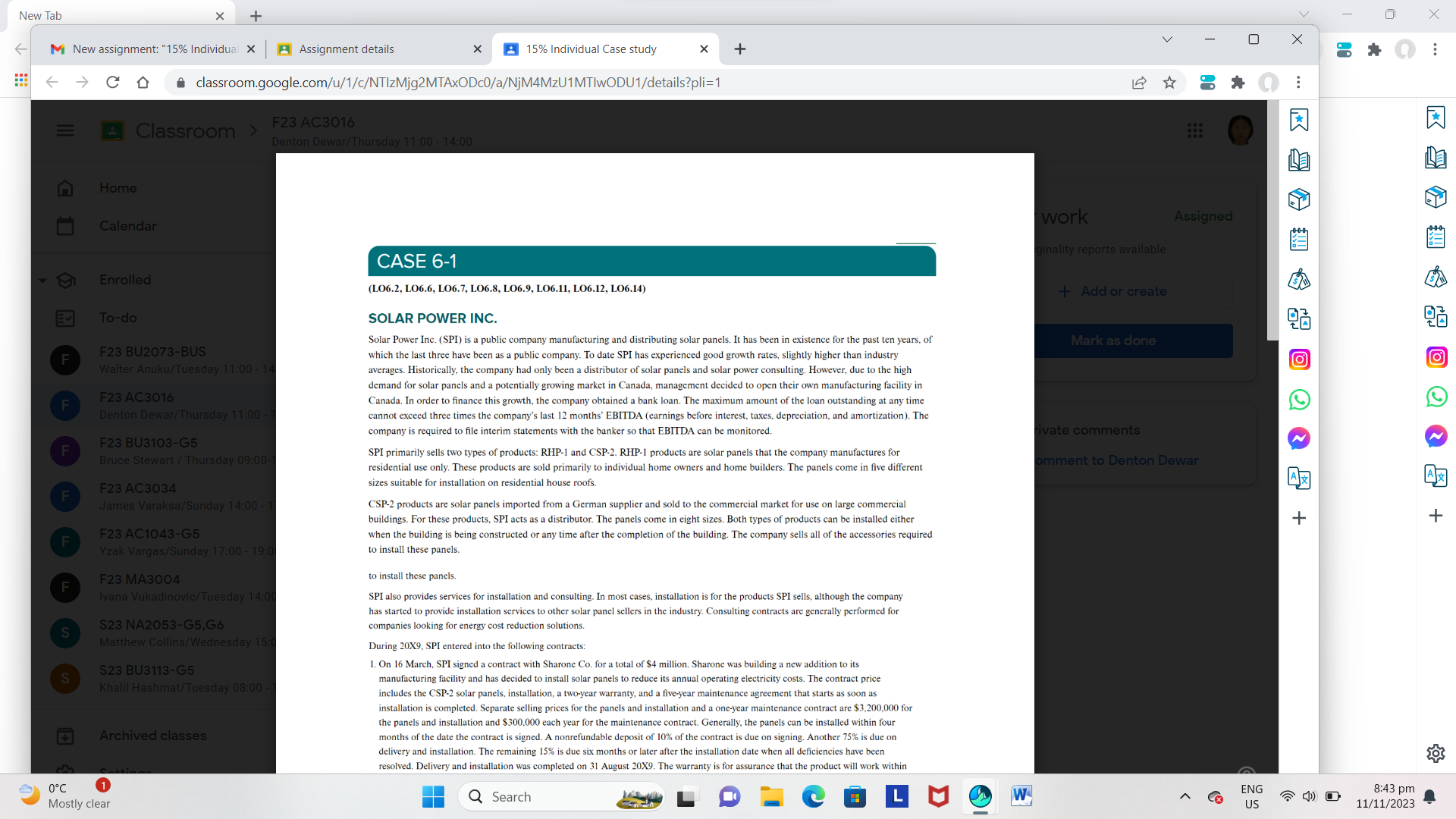 Solved CASE 6-1 (LO6.2, LO6.6, LO6.7, LO6.8, LO6.9, LO6.11, | Chegg.com