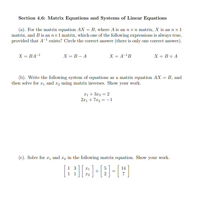 Solved Section 4.6: Matrix Equations and Systems of Linear | Chegg.com