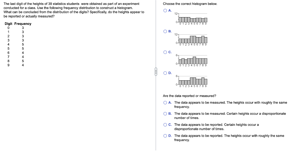 Solved The last digit of the heights of 39 statistics | Chegg.com