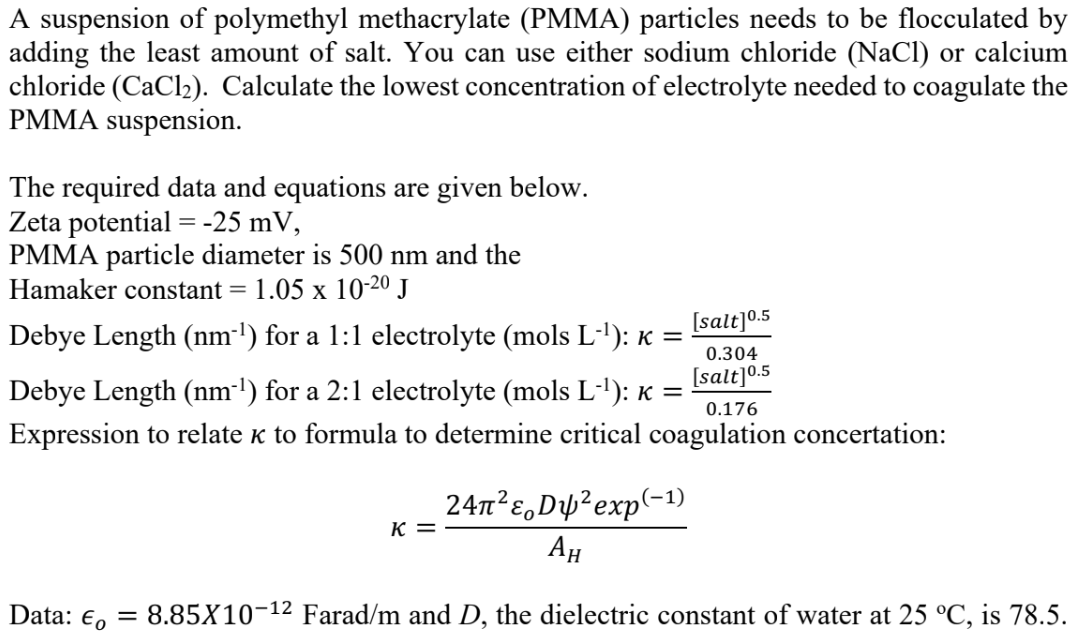 Solved A suspension of polymethyl methacrylate (PMMA) | Chegg.com