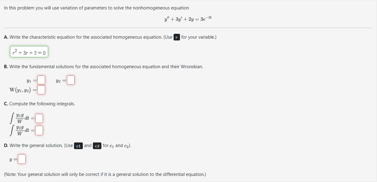 Solved In this problem you will use variation of parameters | Chegg.com