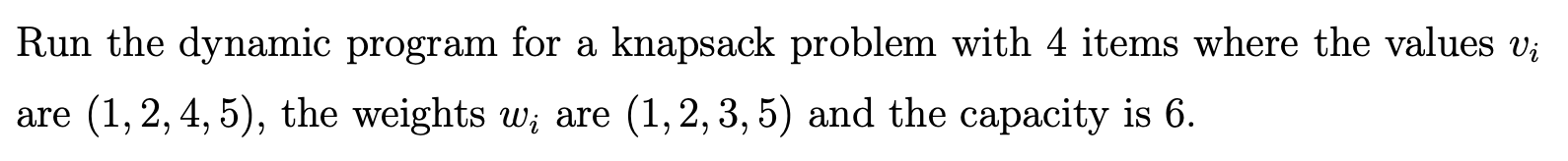 Solved Run The Dynamic Program For A Knapsack Problem With 4 
