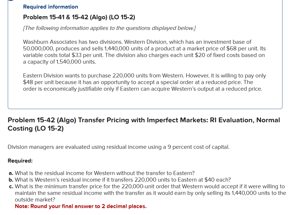 Solved Problem 15-41 \& 15-42 (Algo) (LO 15-2) [The | Chegg.com