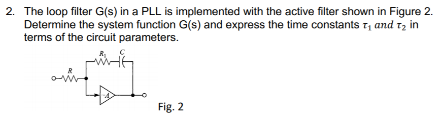 Solved 2. The loop filter G(s) in a PLL is implemented with | Chegg.com