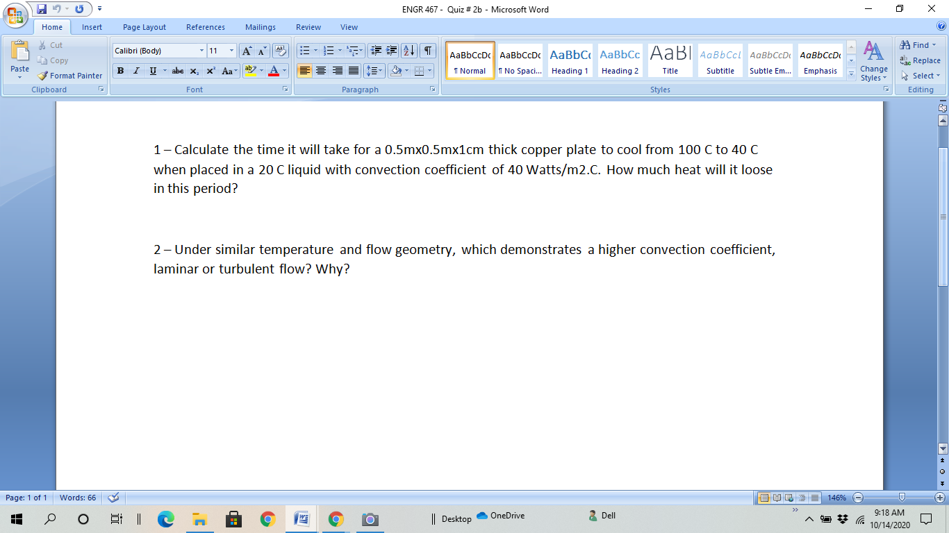 Solved U ENGR 467 - Quiz #2b - Microsoft Word х Cla Home | Chegg.com