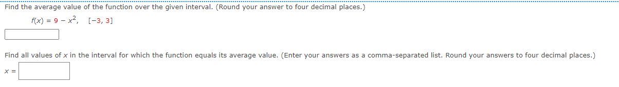 Solved Find the average value of the function over the given | Chegg.com