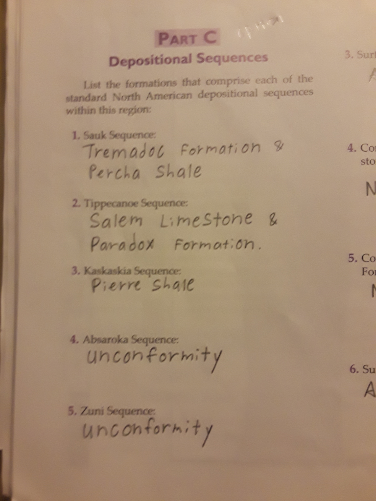 Solved PART C Depositional Sequences 3. Sur List the | Chegg.com