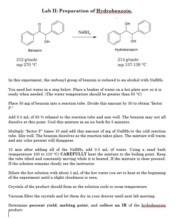 Lab II: Preparation of Hydrobenzoin. Benzoin | Chegg.com