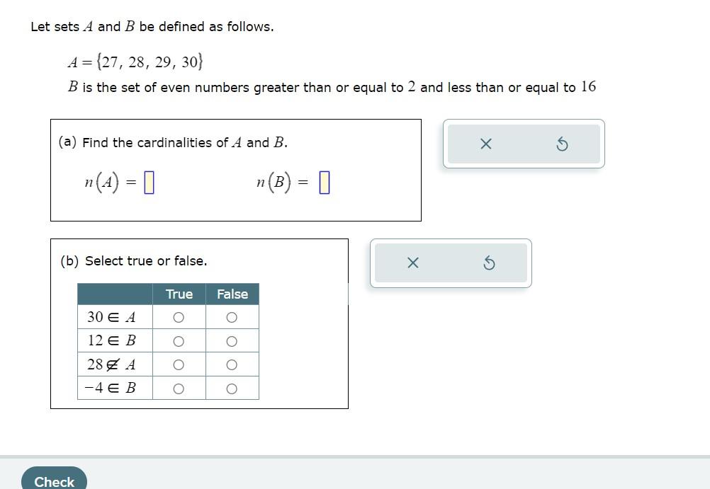 Solved Let sets A and B be defined as follows. | Chegg.com
