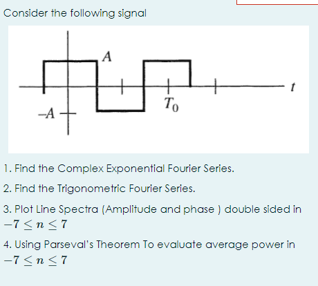 Solved Consider the following signal А To -A 1. Find the | Chegg.com