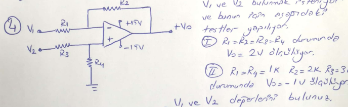 Find V1 and V2. if R1=R2=R3=R4 , V0=2V if | Chegg.com